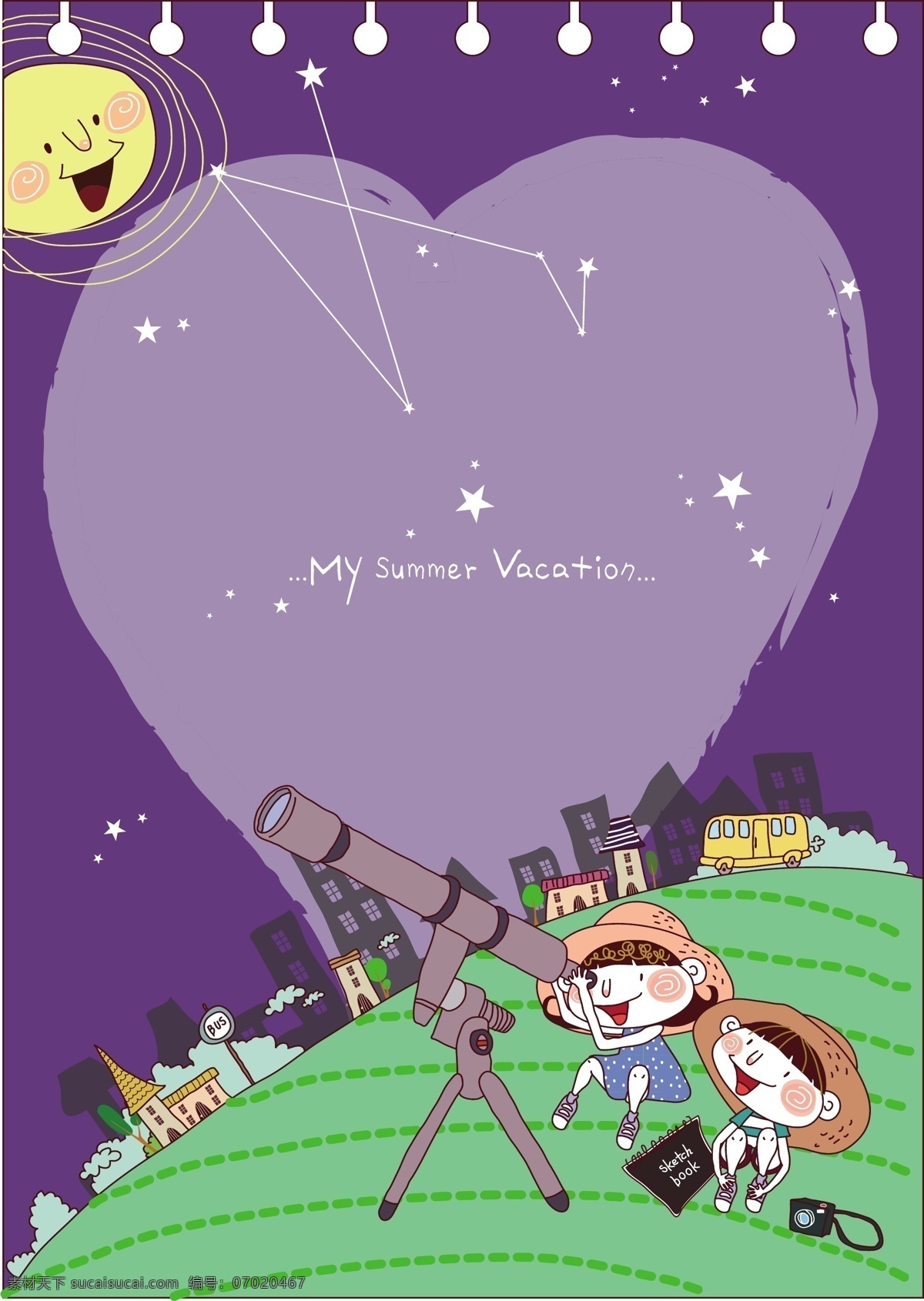 用望远镜看星星的卡通男孩女孩素材图片下载-素材编号07020467-素材天下图库