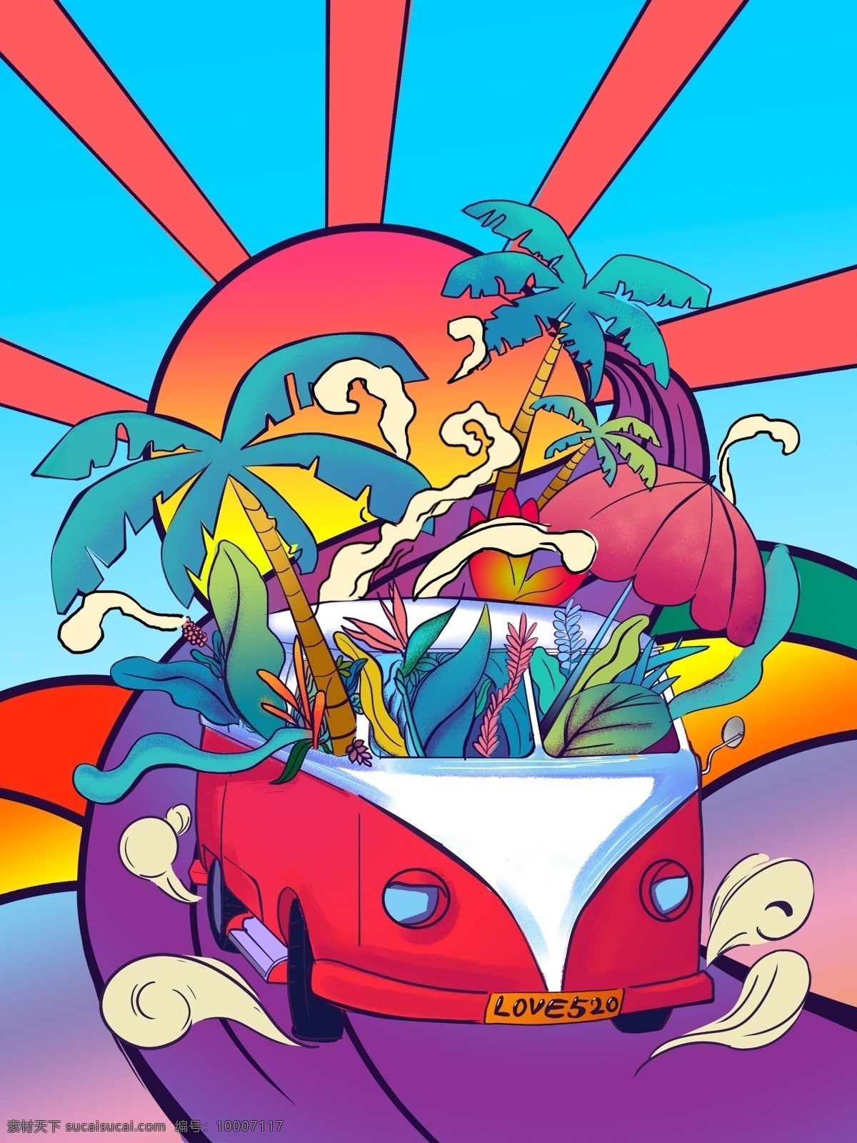 炫彩缤纷去热带旅行卡通插画素材图片下载-素材编号10007117-素材天下图库